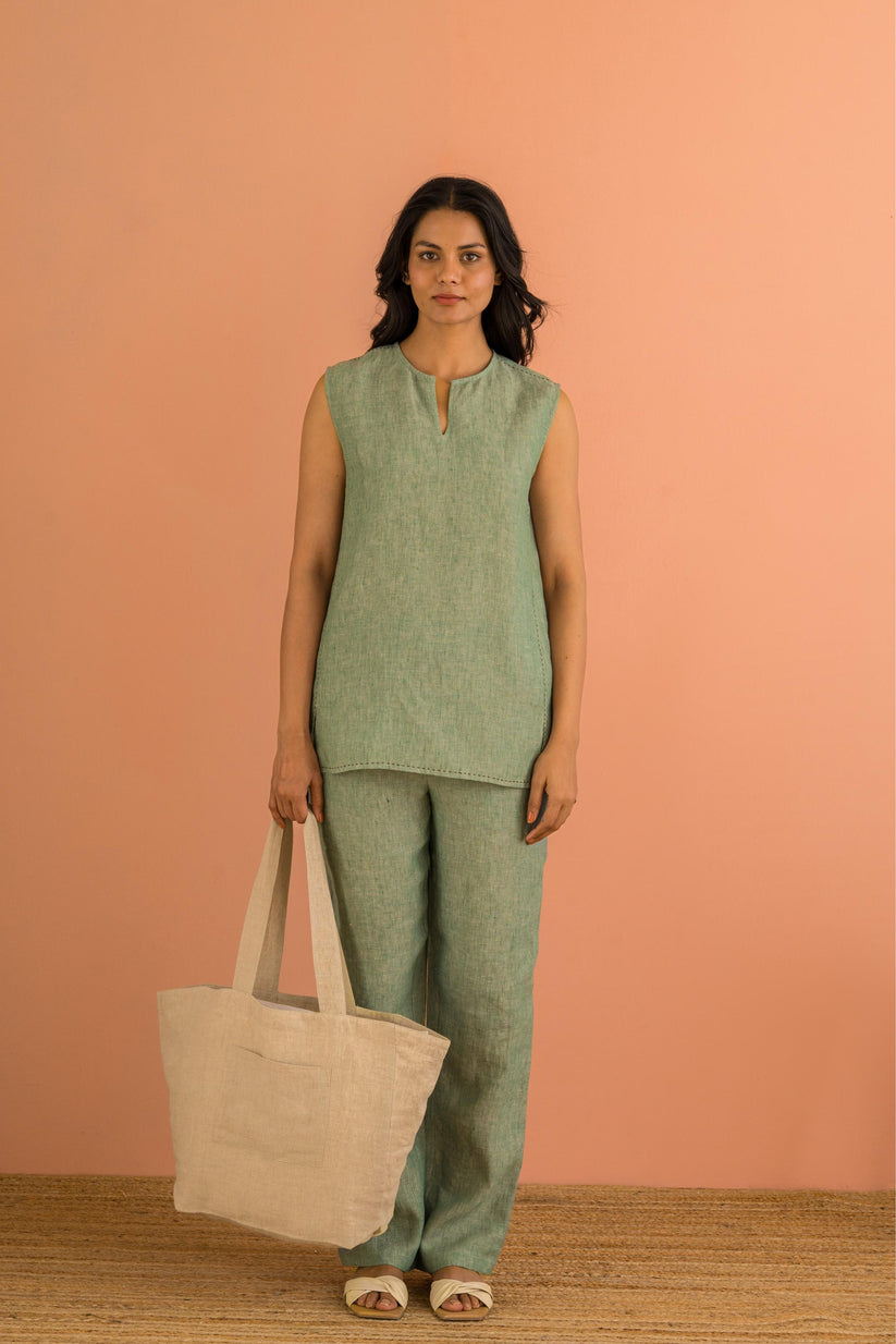 Buy Linen Riley Top In Teal Chambray Online – Live Linen