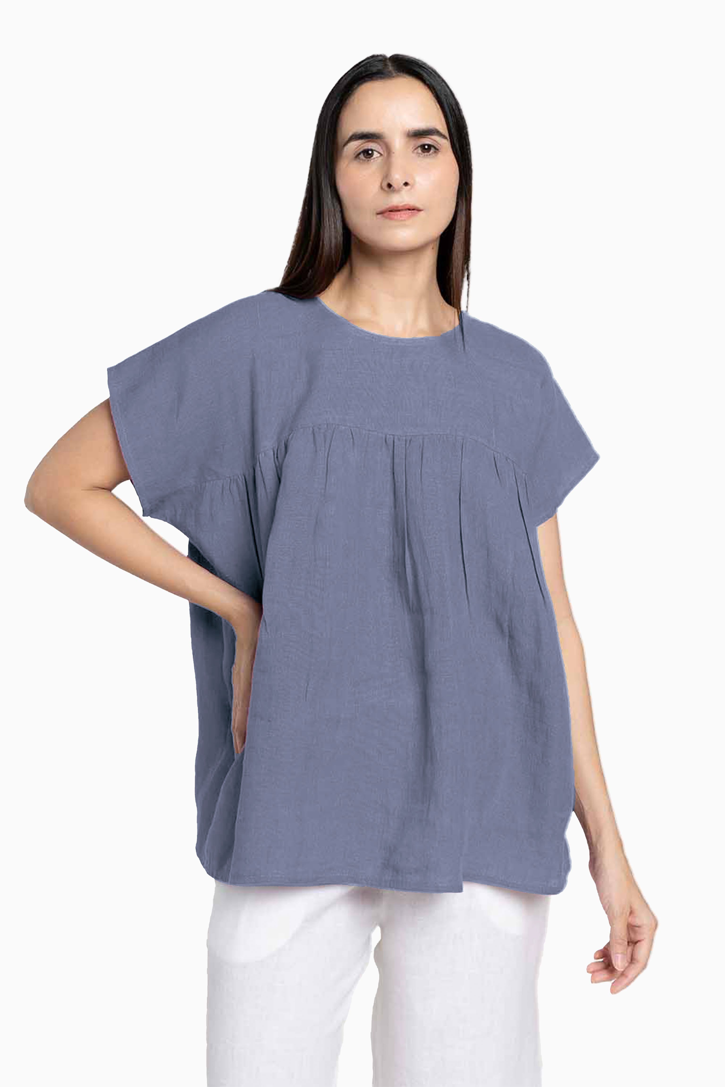 Buy Linen Pearl Top In Misty Lilac Online – Live Linen