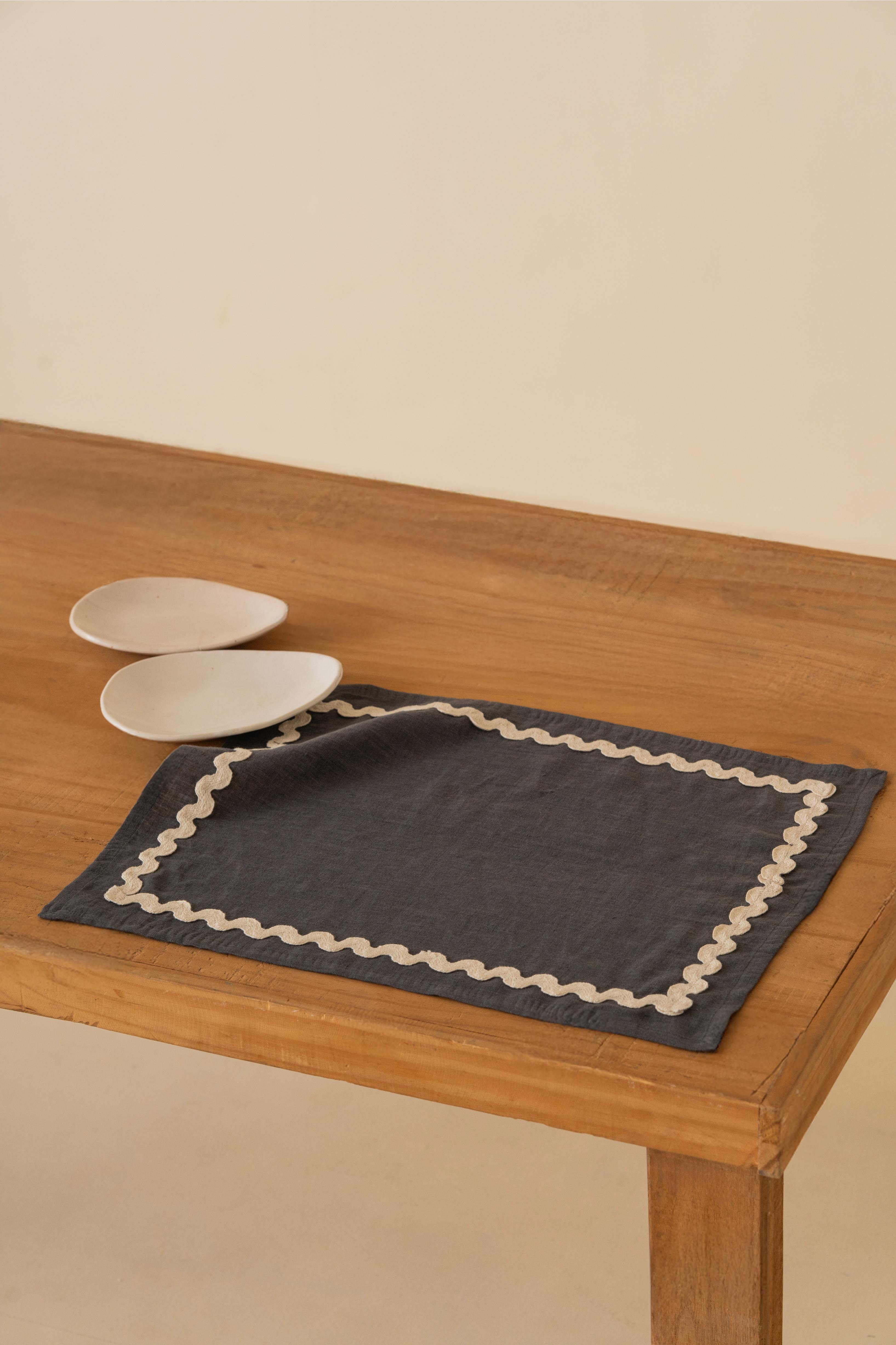 Buy Linen Lace Placemat Set in Charcoal Grey Online – Live Linen