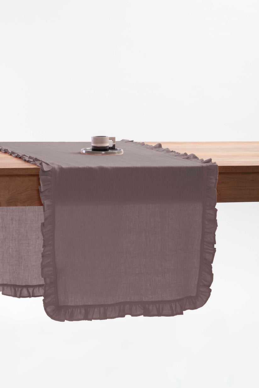 Linen Ruffle Medley Table Runner Caramel Brown – Live Linen